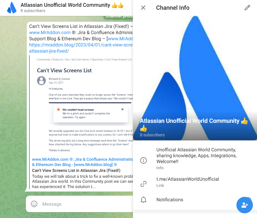 Enter https://t.me/AtlassianWorldUnofficial the new Telegram channel of ...